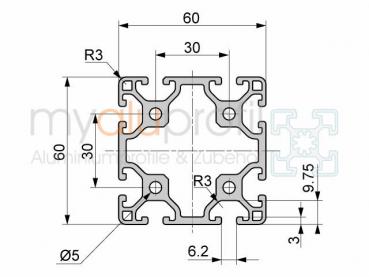 myaluprofil - Aluminium profile 60x60 slot 6 I-type light