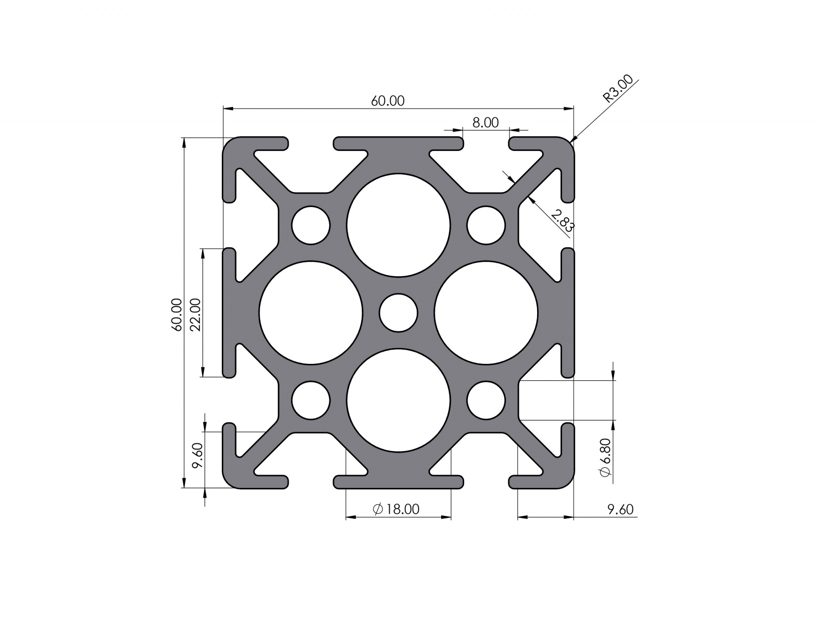 myaluprofil - Aluminum profile 60x60 groove 8 I-type