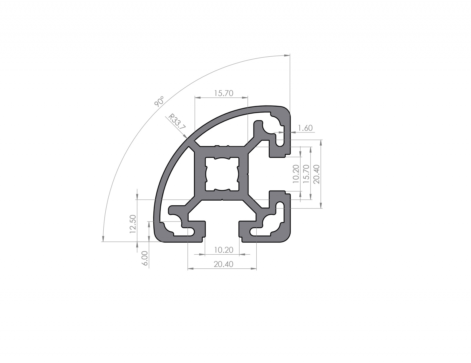 myaluprofil - Aluminium profile R40-90° groove 10 B-type compatible