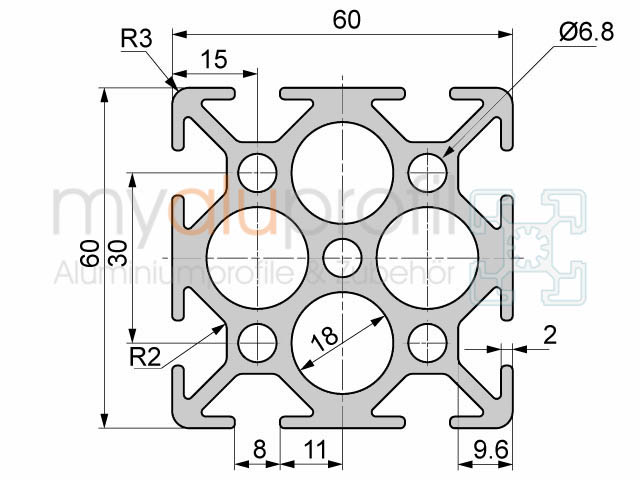 myaluprofil - Aluminum profile 60x60 groove 8 I-type