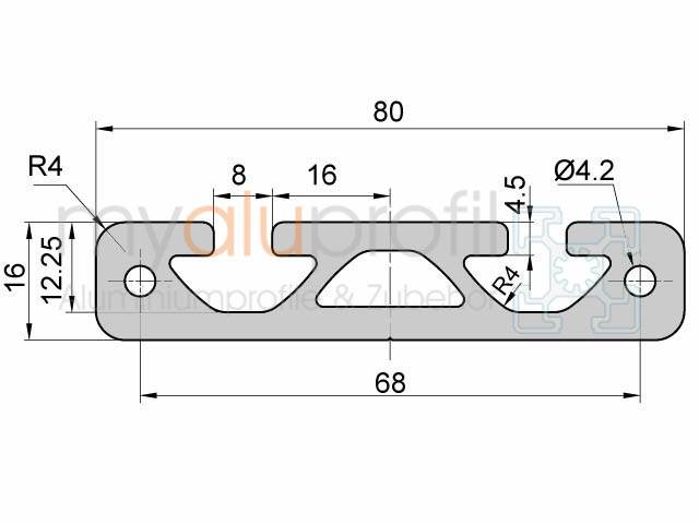 myaluprofil - Aluminum profile 80x16 groove 8 I-type